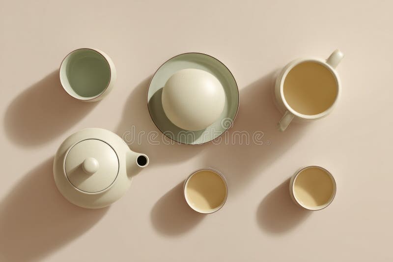 Modern Tea Set Arrangement on Clean Surface with Open Container ...