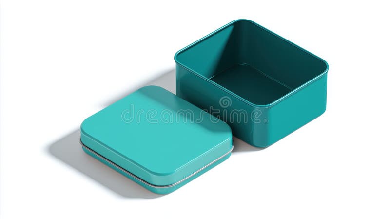 A Modern Teal Metal Storage Box with Rounded Edges and a Fitted Lid ...