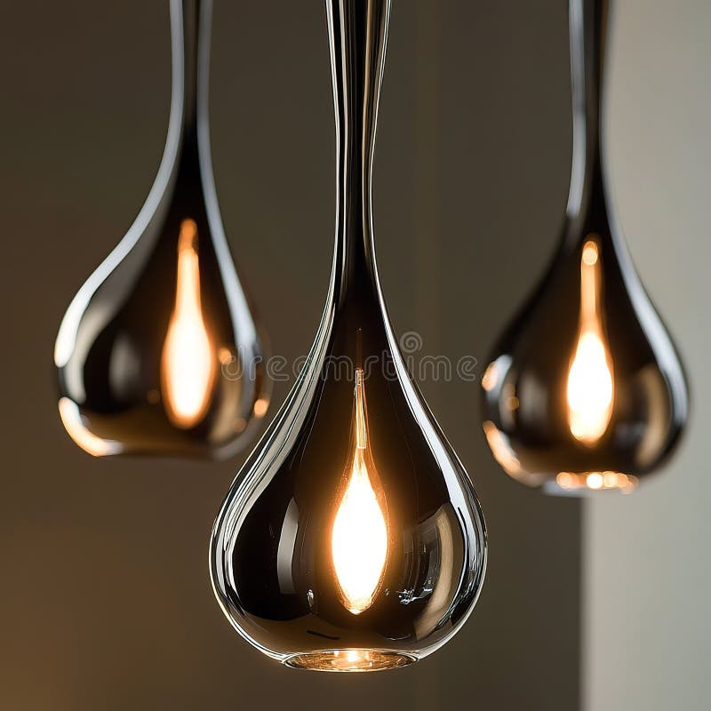 Modern Teardrop Pendant Lights with Warm Glow Stock Photo - Image of ...