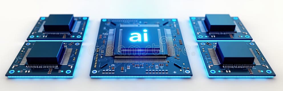 Modern Tech Blue Cpu Microchips with Ai Concept. Digital Circuit Board ...