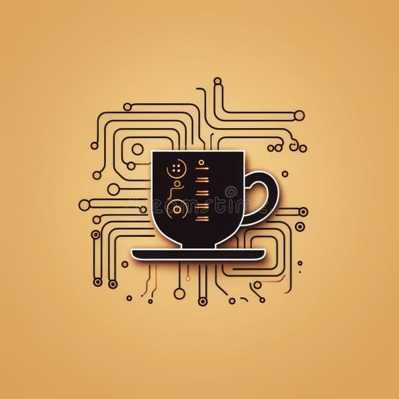 Modern Tech Coffee Cup with Power Button and Microchip Concept and with ...
