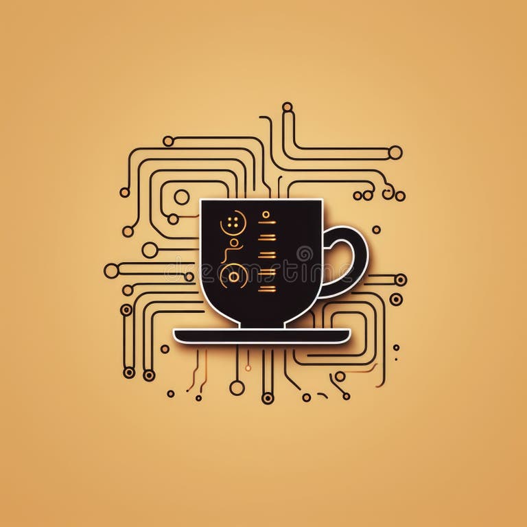 Modern Tech Coffee Cup with Power Button and Microchip Concept and with ...