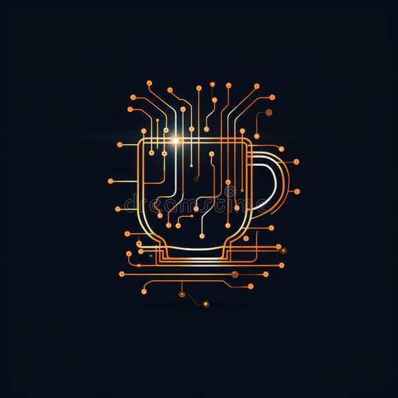 Modern Tech Coffee Cup with Power Button and Microchip Concept and with ...