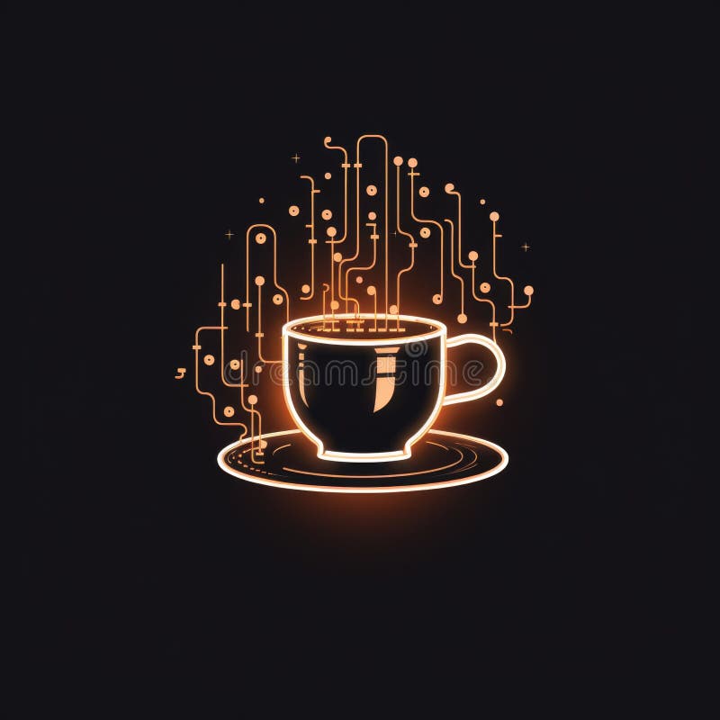 Modern Tech Coffee Cup with Power Button and Microchip Concept and with ...