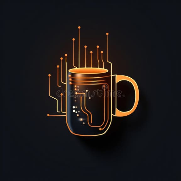 Modern Tech Coffee Cup with Power Button and Microchip Concept and with ...