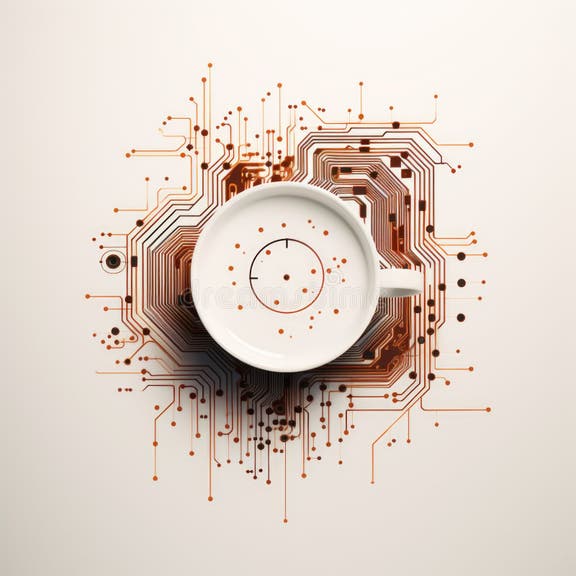 Modern Tech Coffee Cup with Power Button and Microchip Concept and with ...