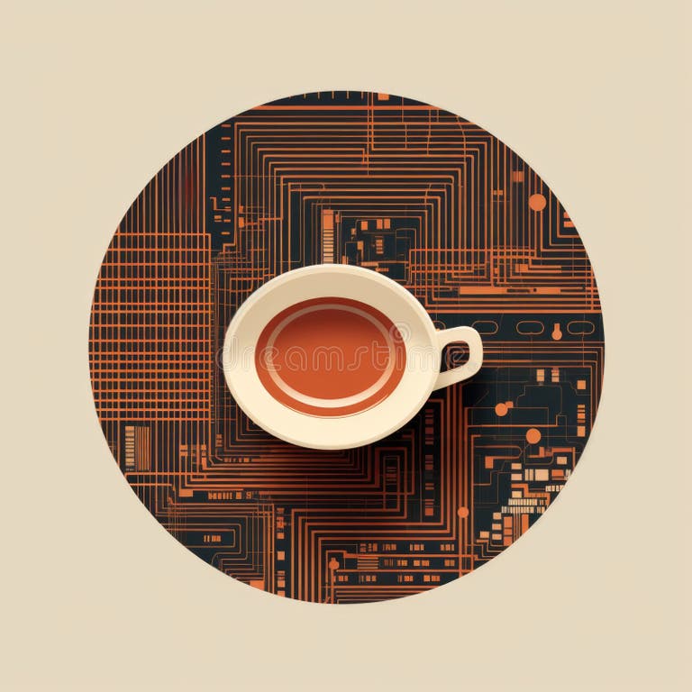 Modern Tech Coffee Cup with Power Button and Microchip Concept and with ...