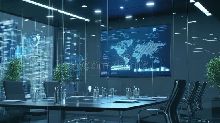 Modern Tech Conference Room Setup Stock Photo - Image of analytics ...