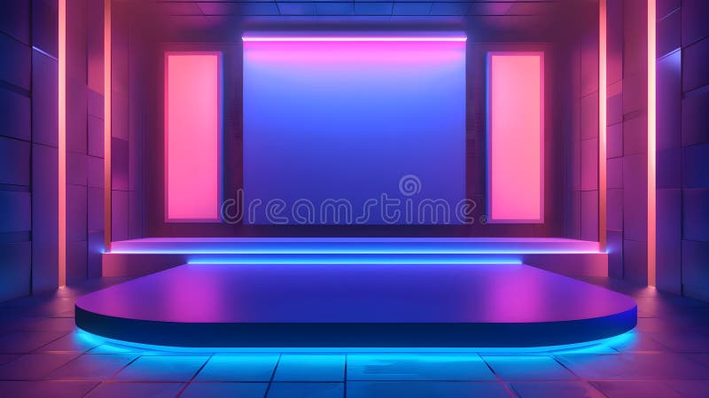 Modern Tech Conference Stage with Empty Podium Stock Illustration ...