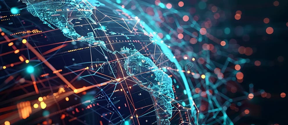 Modern Tech Devices Merging with a Digital Globe, Illuminated Network ...