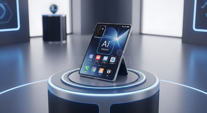 Modern Tech Display: Futuristic Phone Presentation on Platform with ...
