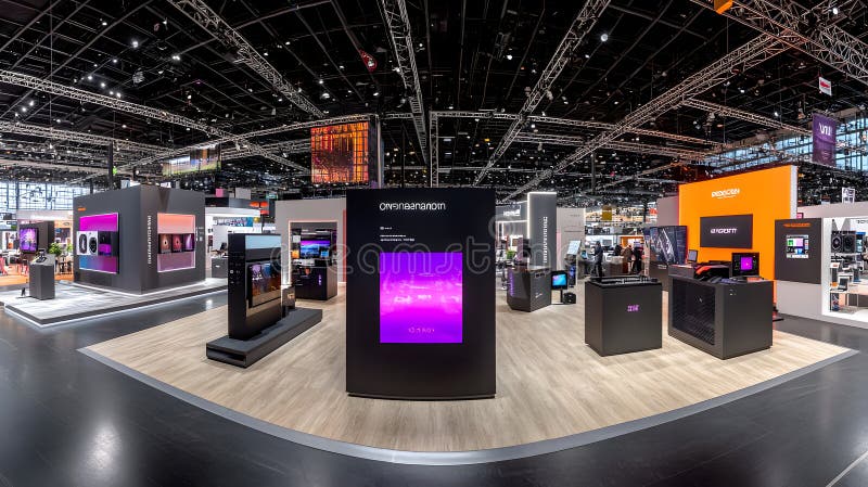 Modern Tech Exhibition Featuring Sleek Displays. Stock Illustration ...