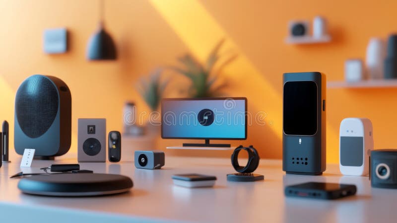 Modern Tech Gadgets and Devices on a White Tabletop Stock Illustration ...