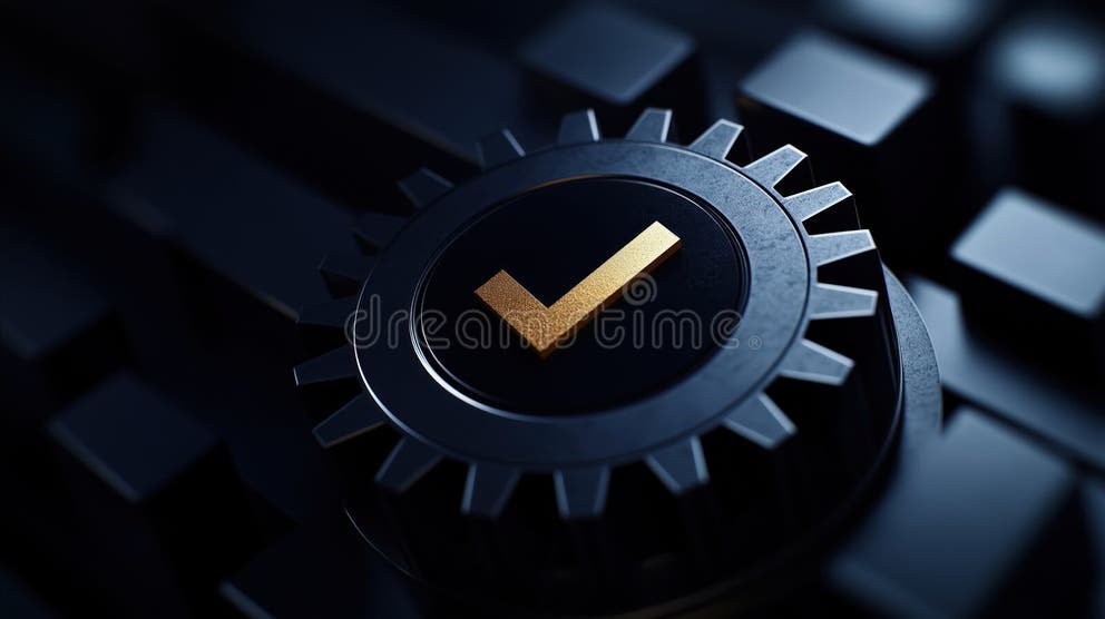 Modern Tech Gear Shows Quality Assurance. System Optimization, Process Improvement. Golden ...