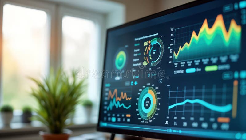 Modern Tech Hub Shows Real-time Energy Data. Smart Meters, Renewable ...