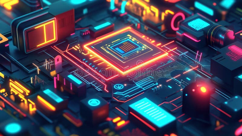 Modern Tech Illustration Shows App Modernization. Colorful Circuit ...