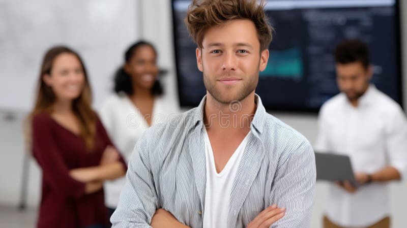 With Modern Tech Look Standing Proudly in Front of a Coder, UX Designer ...