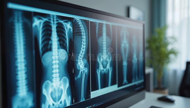 Modern Tech Medical Office Displays Multiple X-ray Images on Computer ...