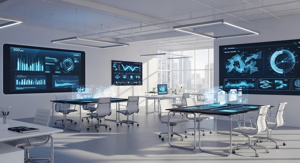 Modern Tech Office: Data Visualization and Futuristic Collaboration ...