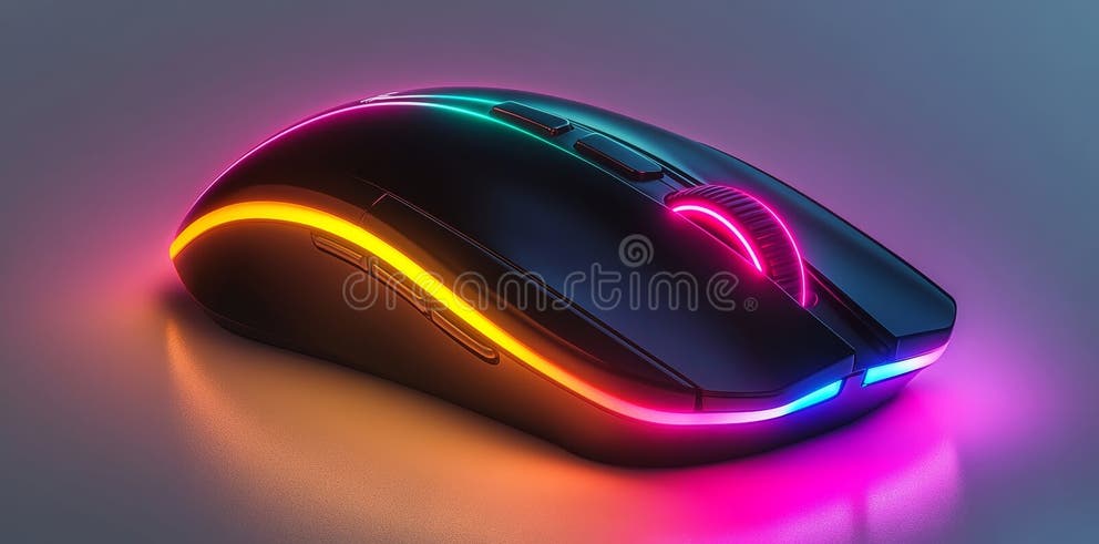A Modern Tech Setup Features a Vibrant Gaming Mouse with LED Lights ...