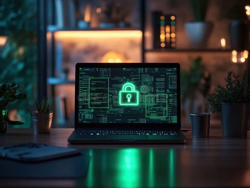 Modern Tech Workspace with Cybersecurity Focus - LED-Lit, Hacker ...