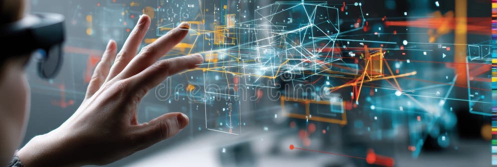 User Engages with Floating Augmented Reality Interface in a Tech ...