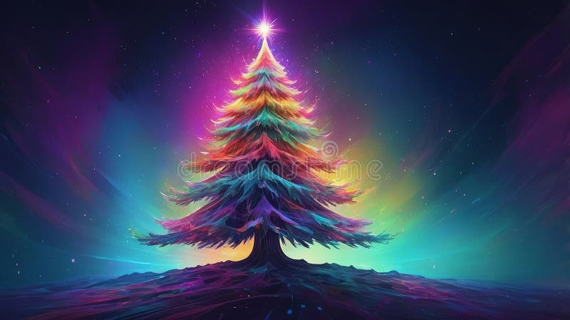 Modern Technicolor Christmas Tree with Glitch Details, Digital Holiday ...