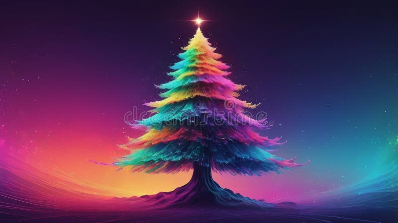 Modern Technicolor Christmas Tree with Glitch Details, Digital Holiday ...