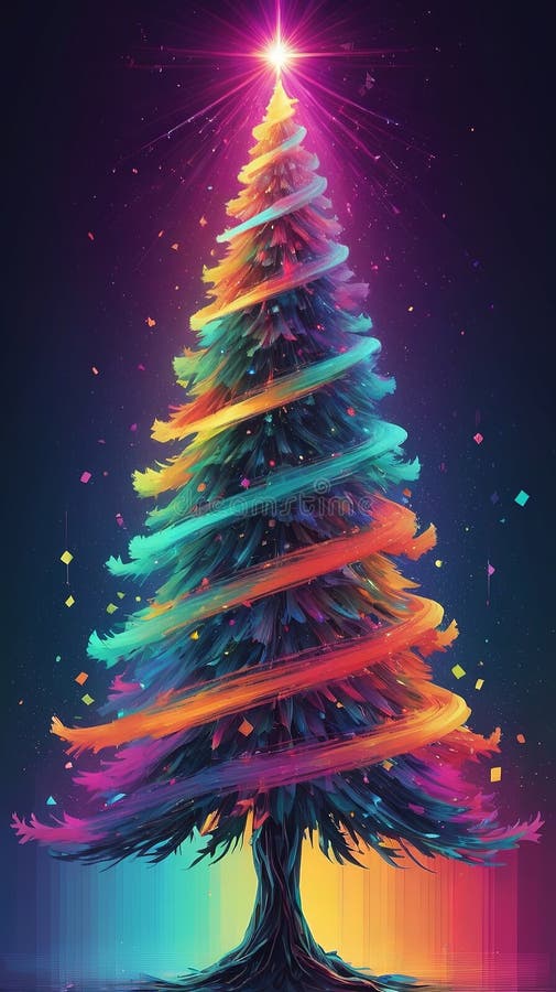 Modern Technicolor Christmas Tree with Glitch Details, Digital Holiday ...