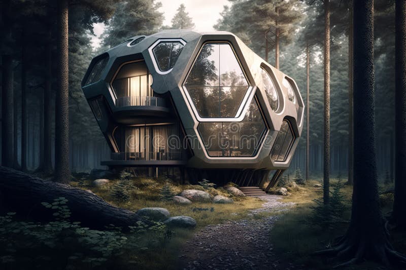 Modern Technological High-tech House in Forest. Generative AI Stock ...
