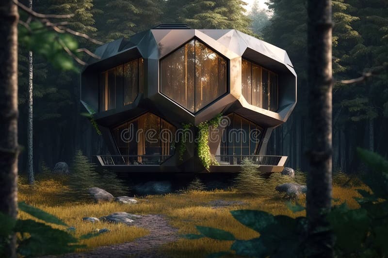 Modern Technological High-tech House in Forest. Generative AI Stock ...