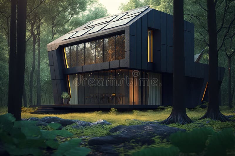 Modern Technological High-tech House with Solar Panels on the Roof in ...