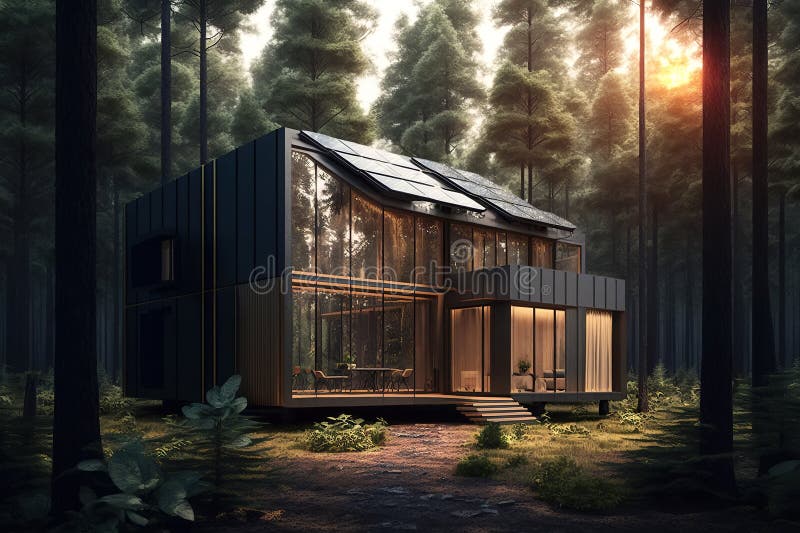 Modern Technological High-tech House with Solar Panels on the Roof in ...