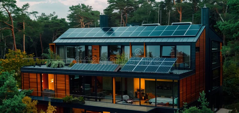 Modern Technological High-tech House with Solar Panels on the Roof in ...