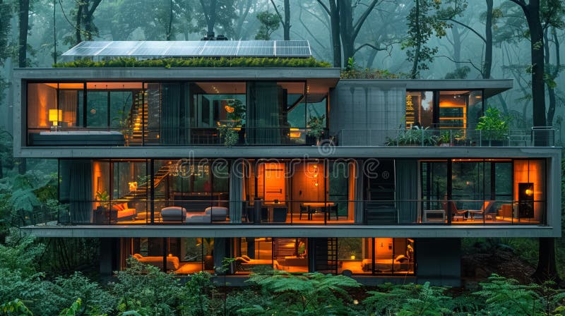 Modern Technological High-tech House with Solar Panels on the Roof in ...