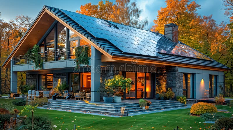 Modern Technological High-tech House with Solar Panels on the Roof ...