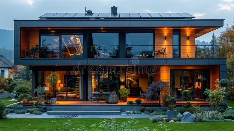 Modern Technological High-tech House with Solar Panels on the Roof ...