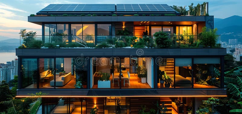 Modern Technological High-tech House with Solar Panels on the Roof ...