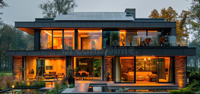 Modern Technological High-tech House with Solar Panels on the Roof ...