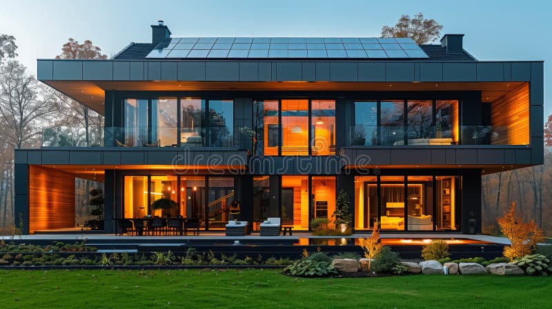 Modern Technological High-tech House with Solar Panels on the Roof ...