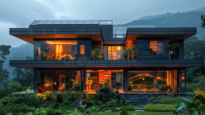 Modern Technological High-tech House with Solar Panels on the Roof ...