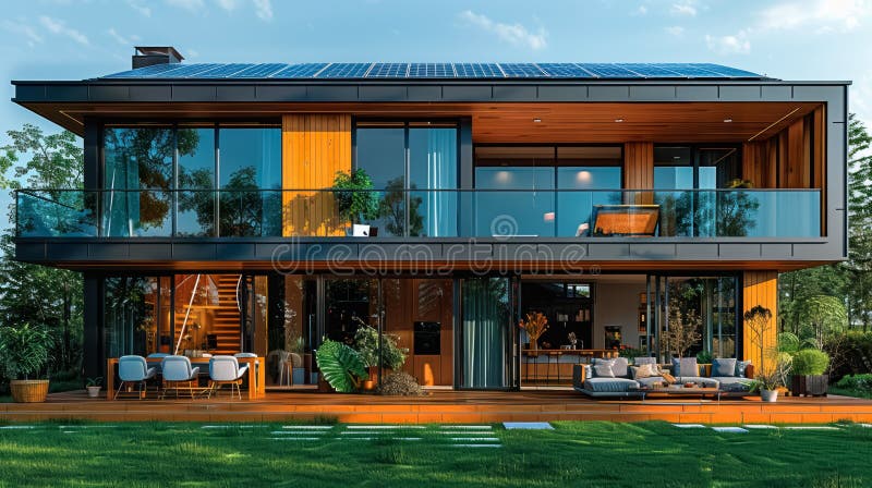 Modern Technological High-tech House with Solar Panels on the Roof ...
