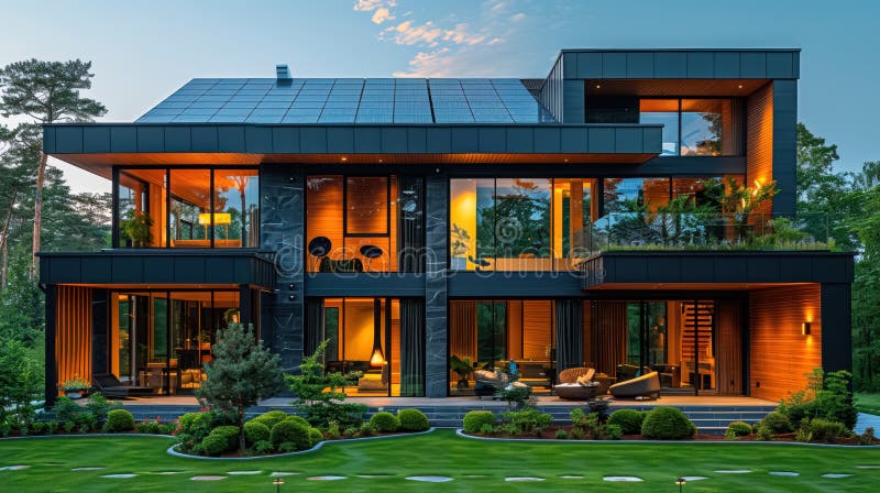 Modern Technological High-tech House with Solar Panels on the Roof ...