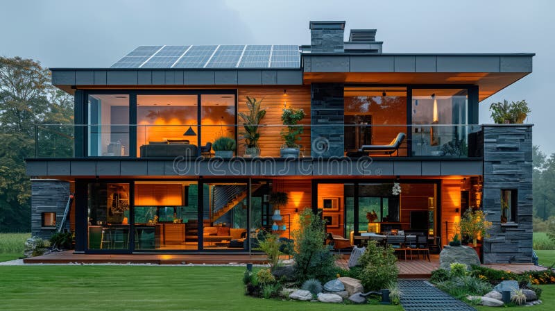 Modern Technological High-tech House with Solar Panels on the Roof ...