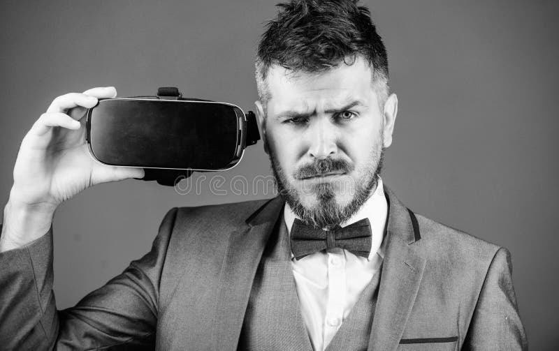 Modern Technologies. Businessman in VR Headset. Visual Reality. Digital ...