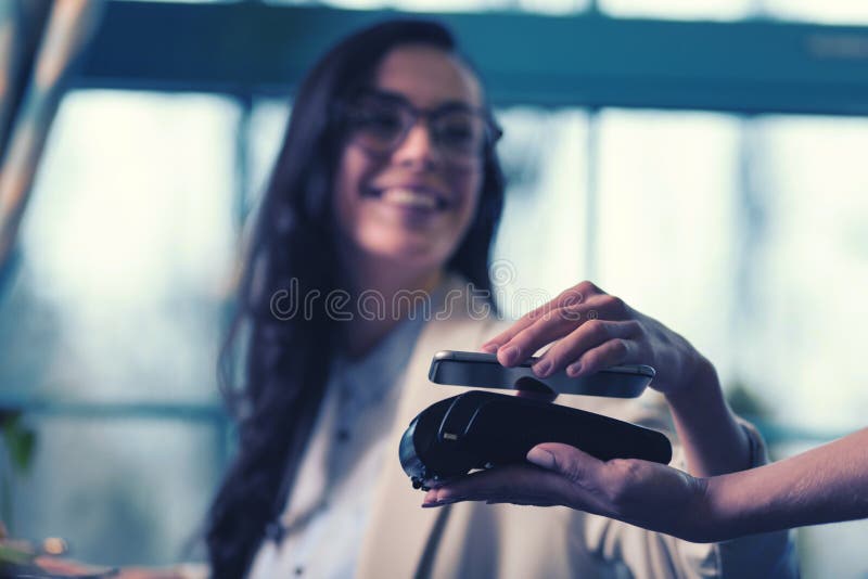 Close Up of Female Hand that Holding Terminal Stock Image - Image of ...