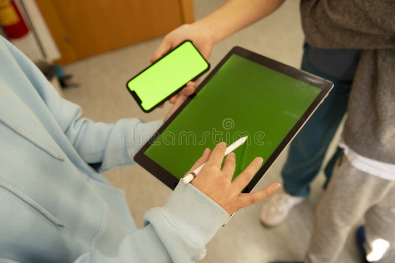 Modern Technologies. Hands Holding a Digital Tablet with a Pen and a ...