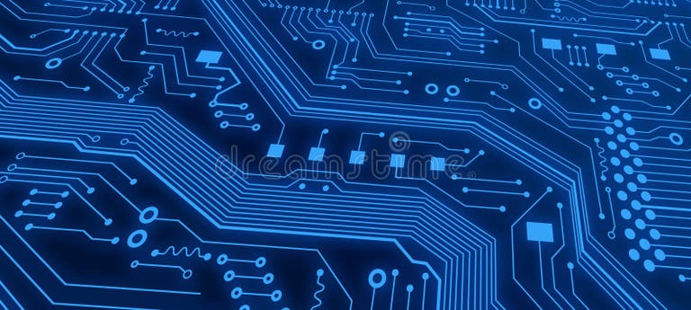 Modern Technologies. Microelectronic Circuit with Shiny Blue Lines ...