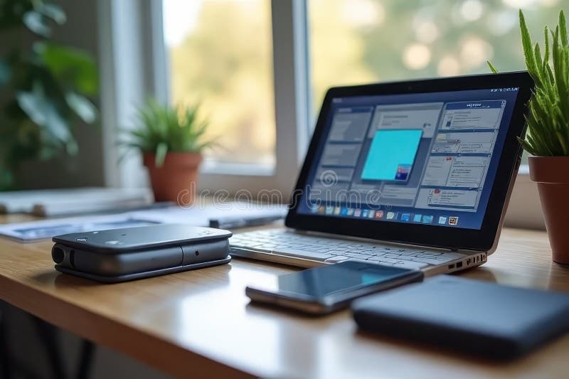 Modern Technology in Action - Smart Devices at Work Stock Illustration ...