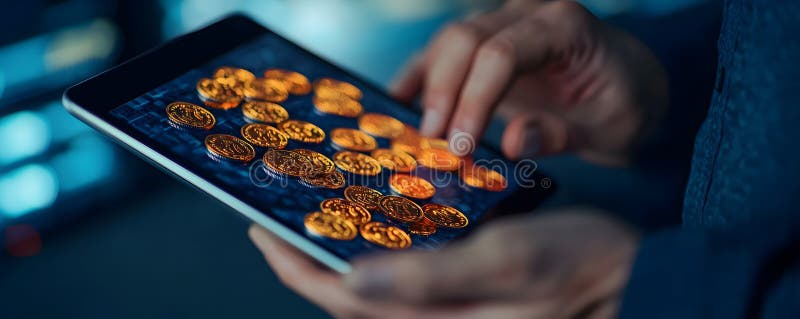 Modern Technology and Coins on Digital Display Stock Illustration ...